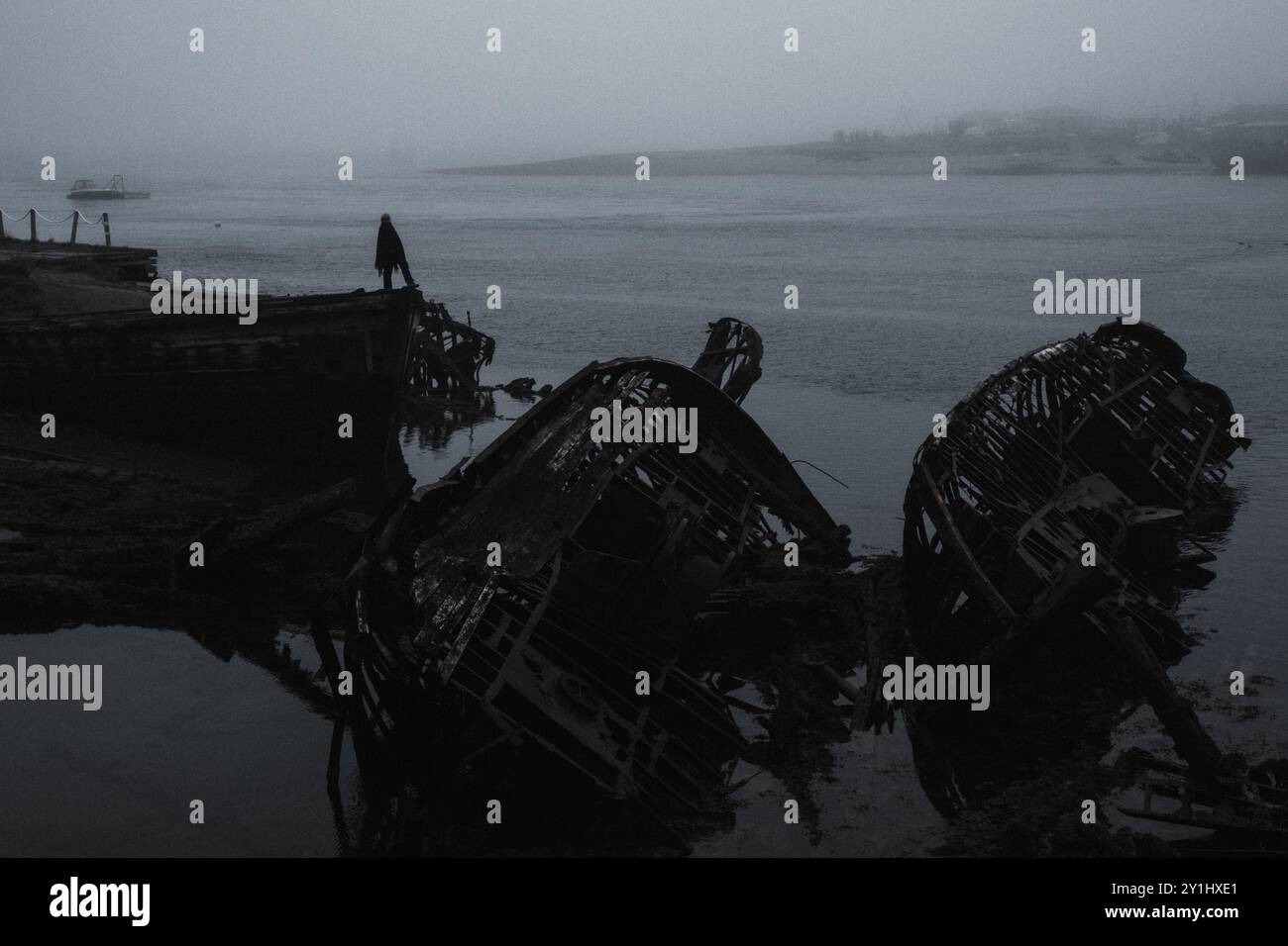Ship cemetery in the Murmansk region in the village of Teriberka on the ...