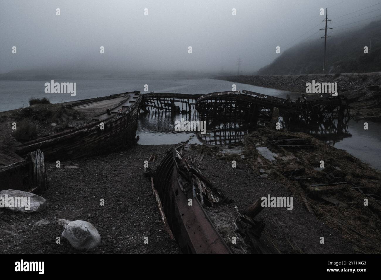 Ship cemetery in the Murmansk region in the village of Teriberka on the ...