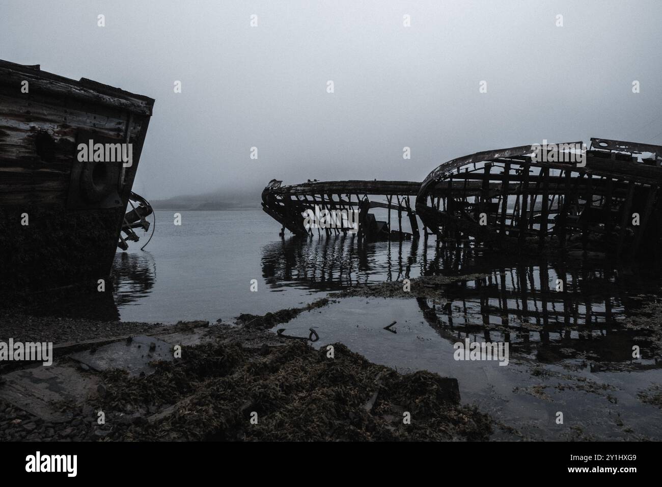 Ship cemetery in the Murmansk region in the village of Teriberka on the ...