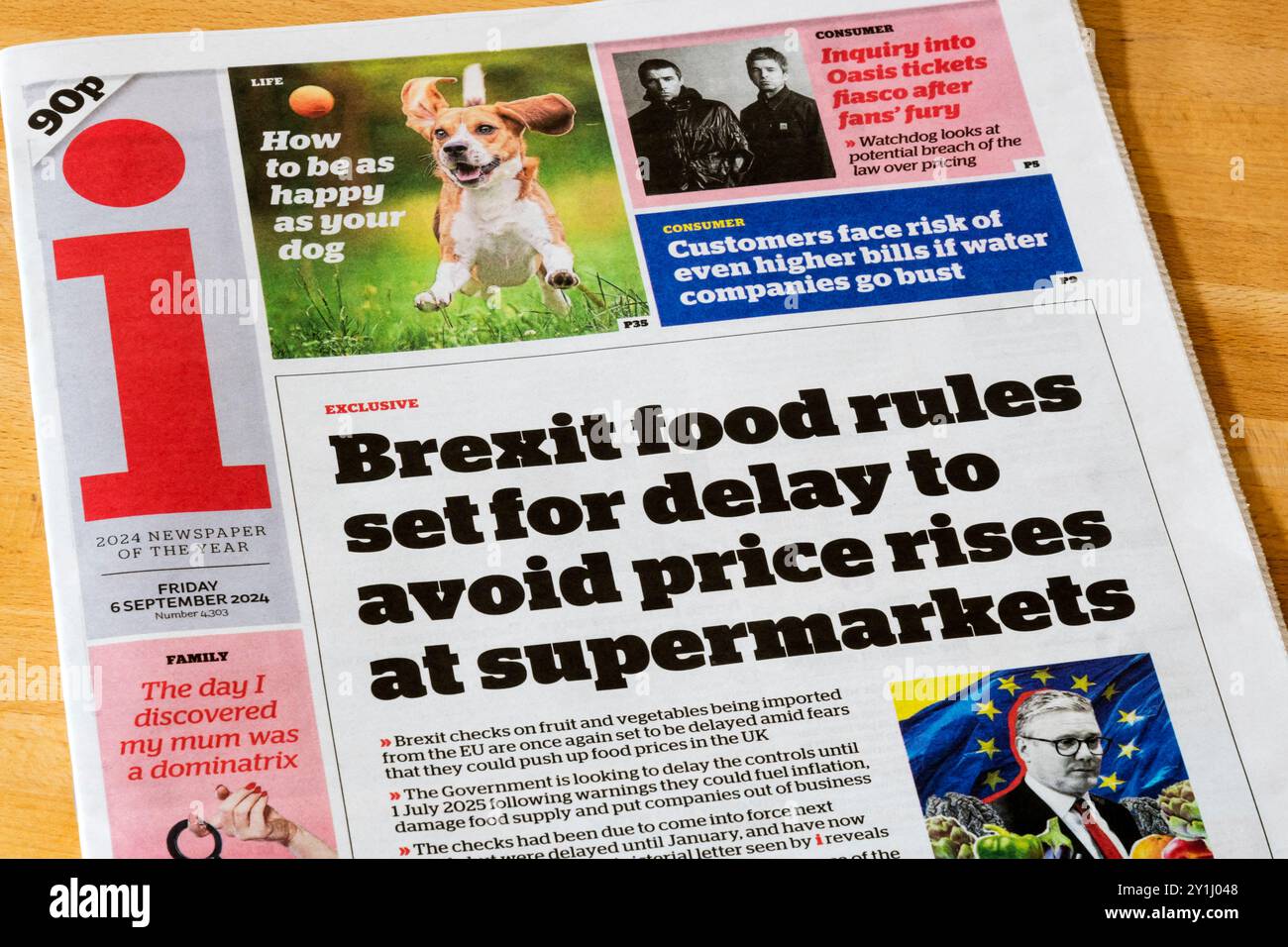 6 September 2024. Front page headline in i newspaper is Brexit food ...