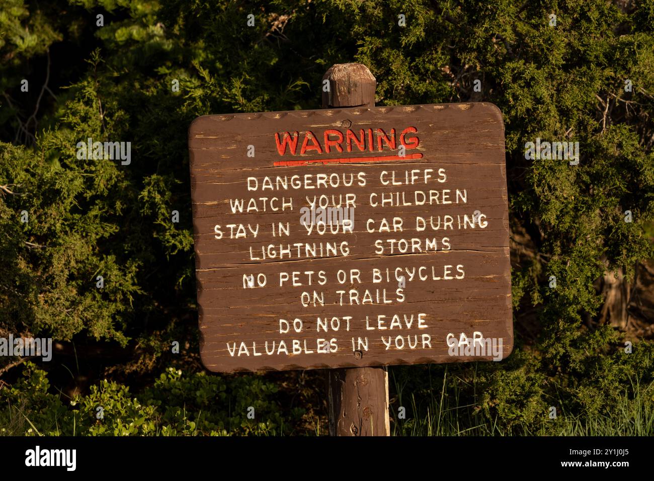 Warning Dangerous Cliffs Sign In Bryce Canyon National Park Stock Photo ...