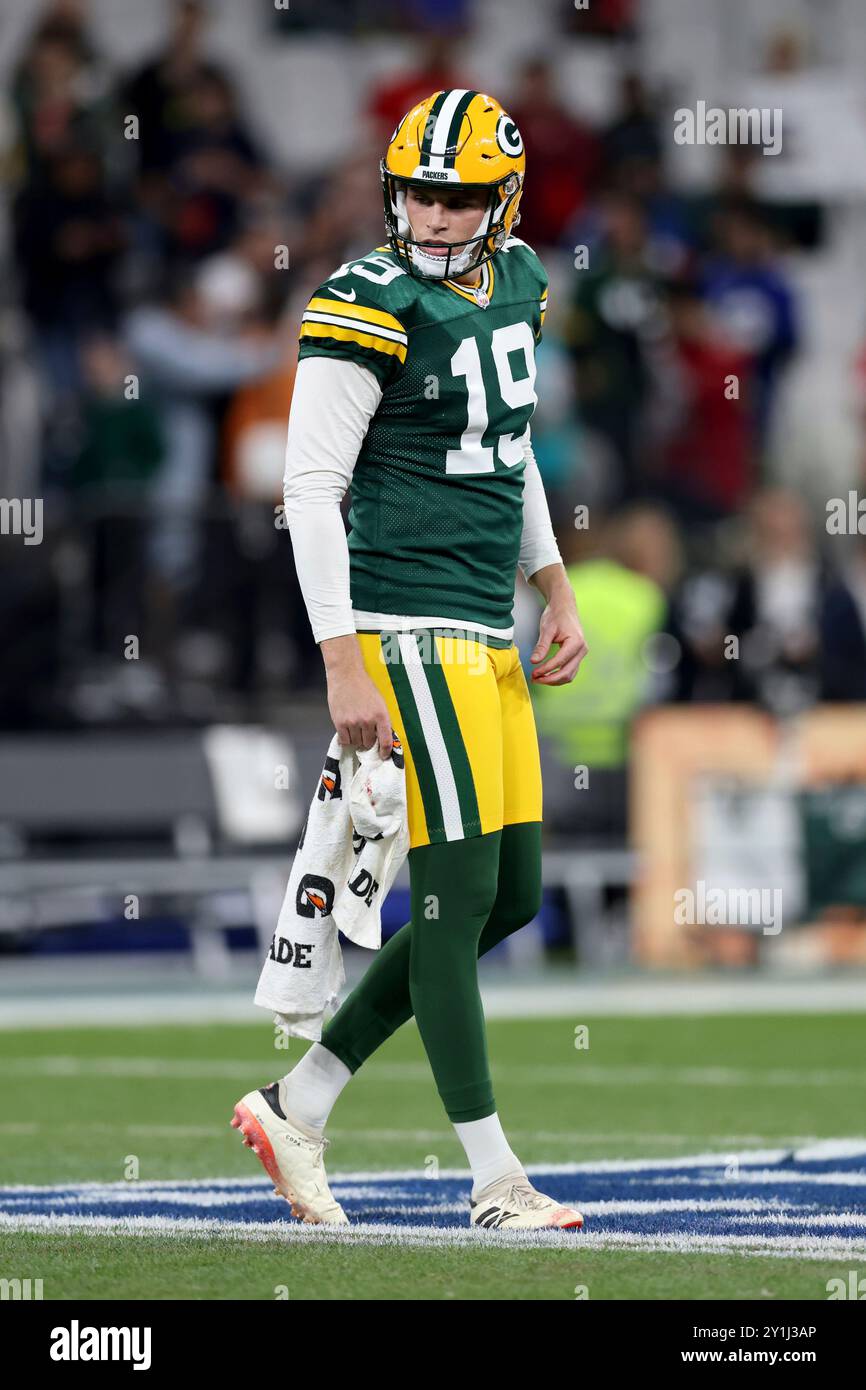 Green Bay Packers Daniel Whelan (19) is seen during warmups before an ...