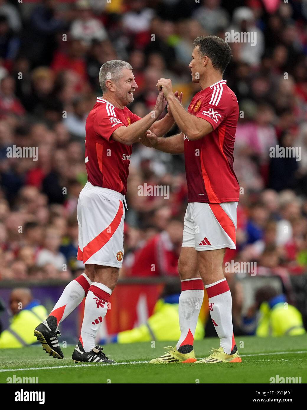 Manchester United Legends' Denis Irwin (left) replaces Ronny Johnsen ...