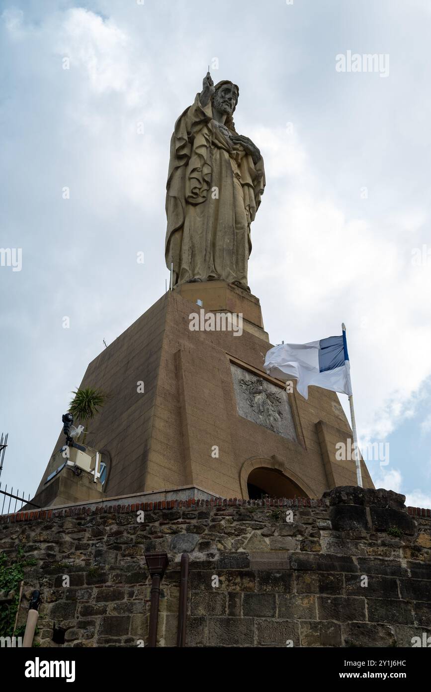 Statue of Jesus in the Castle of San Sebastian on top of mount Urgull ...