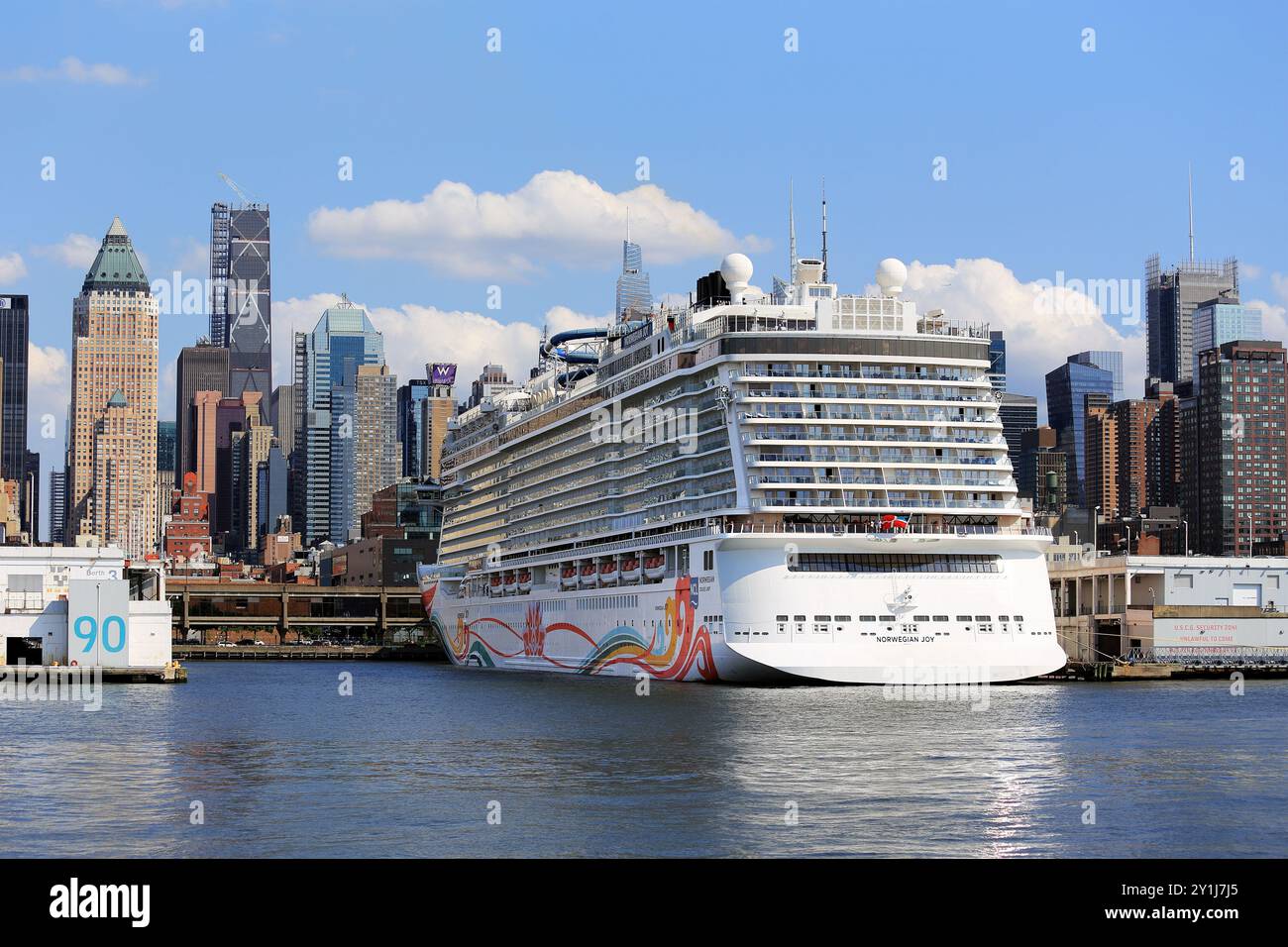 Cruise ship Norwegian Joy in dock on the Hudson River in midtown ...