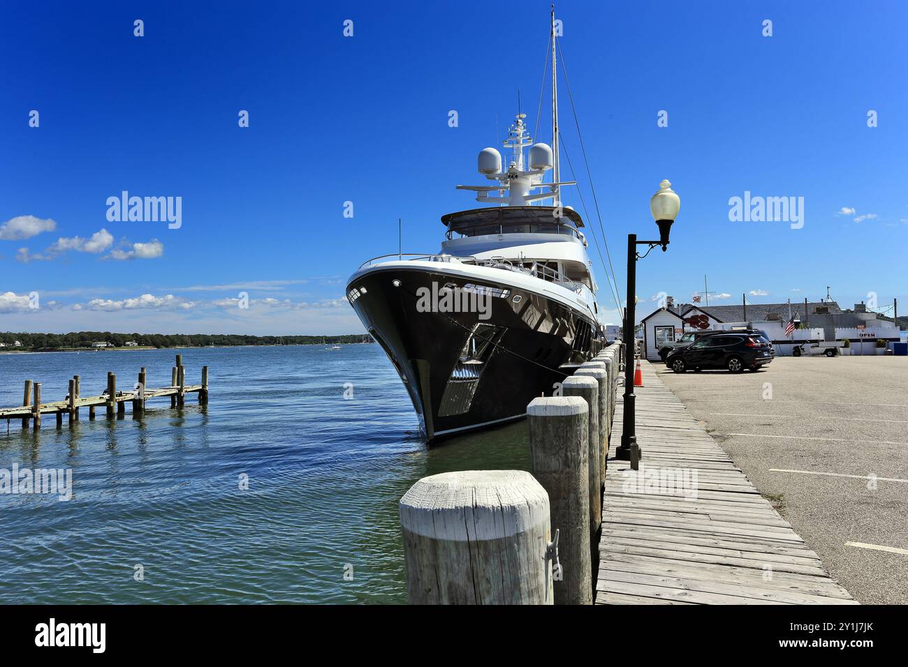 Luxury yacht Greenport harbor on the north fork of eastern Long Island ...