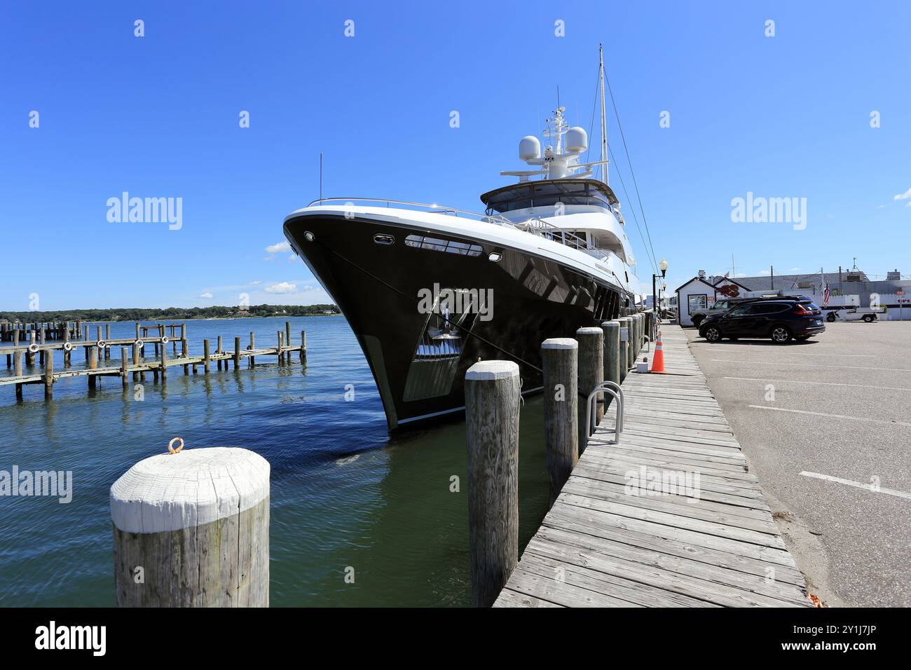 Luxury yacht Greenport harbor on the north fork of eastern Long Island ...