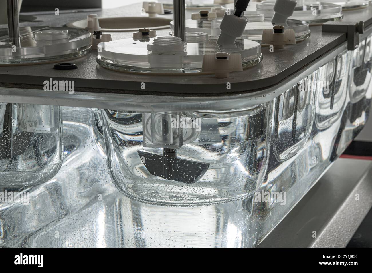 Paddle mixing clear liquid in chemistry lab, New Jersey, USA Stock ...