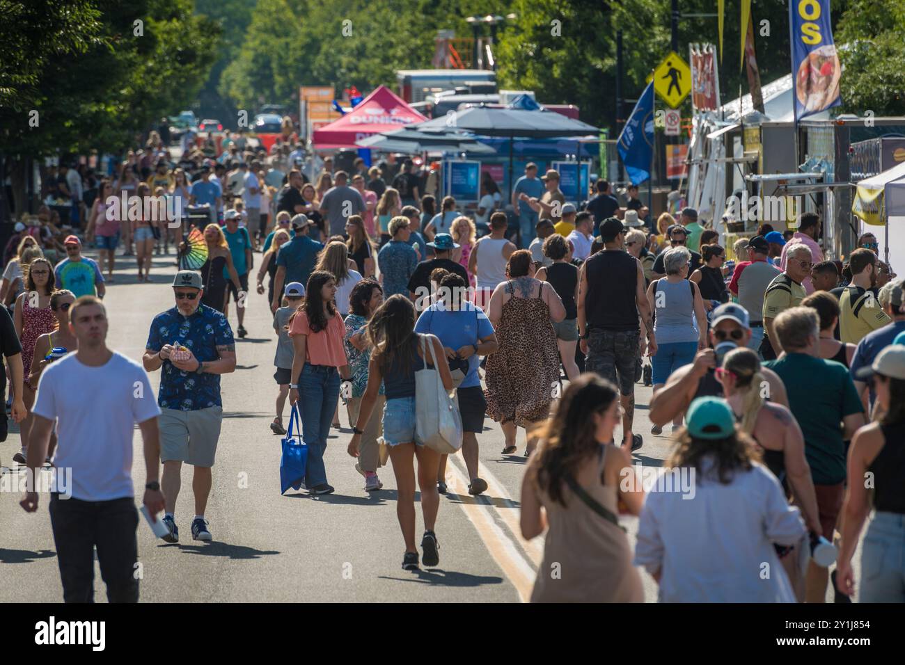 Many people walking in street at music concert event, Bethlehem ...