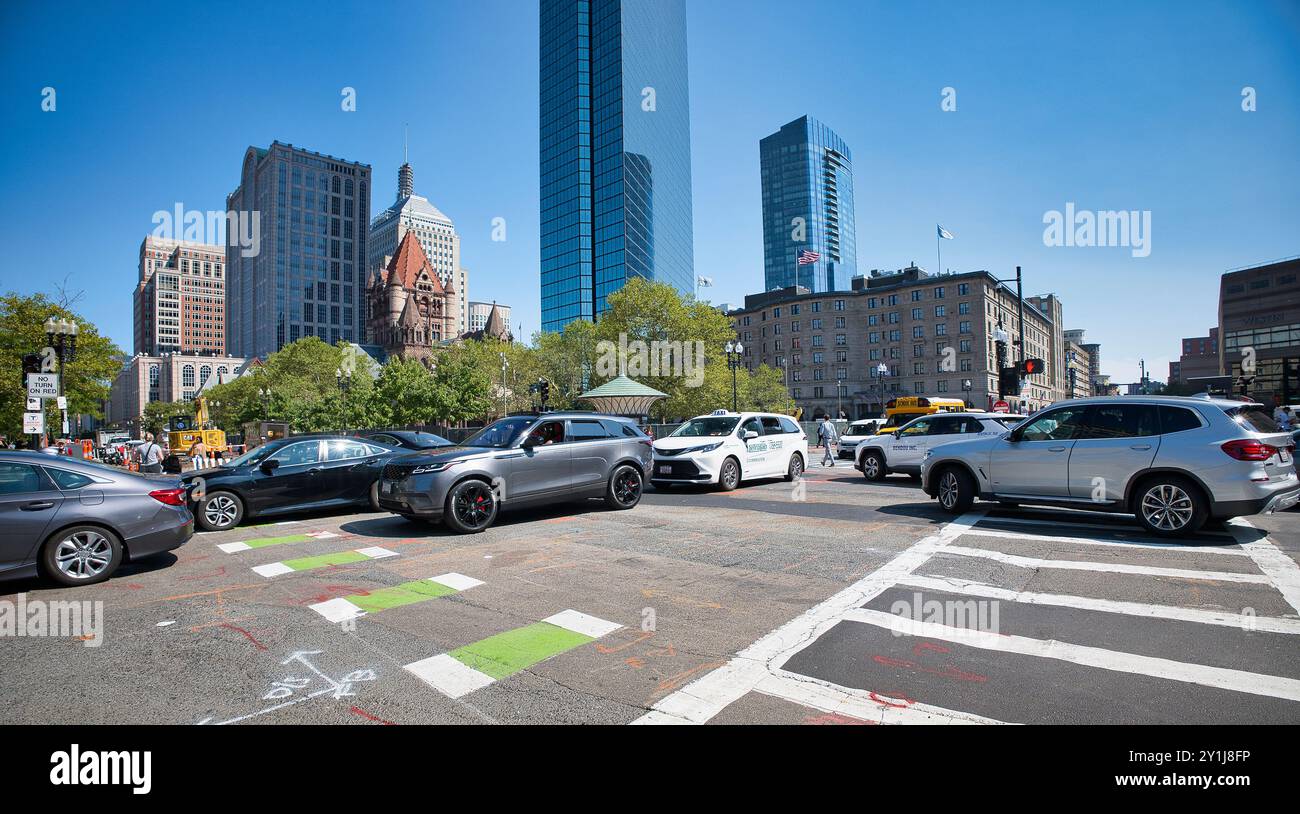 Boston, Massachusetts, USA September 5, 2024 Traffic jam in Copley ...