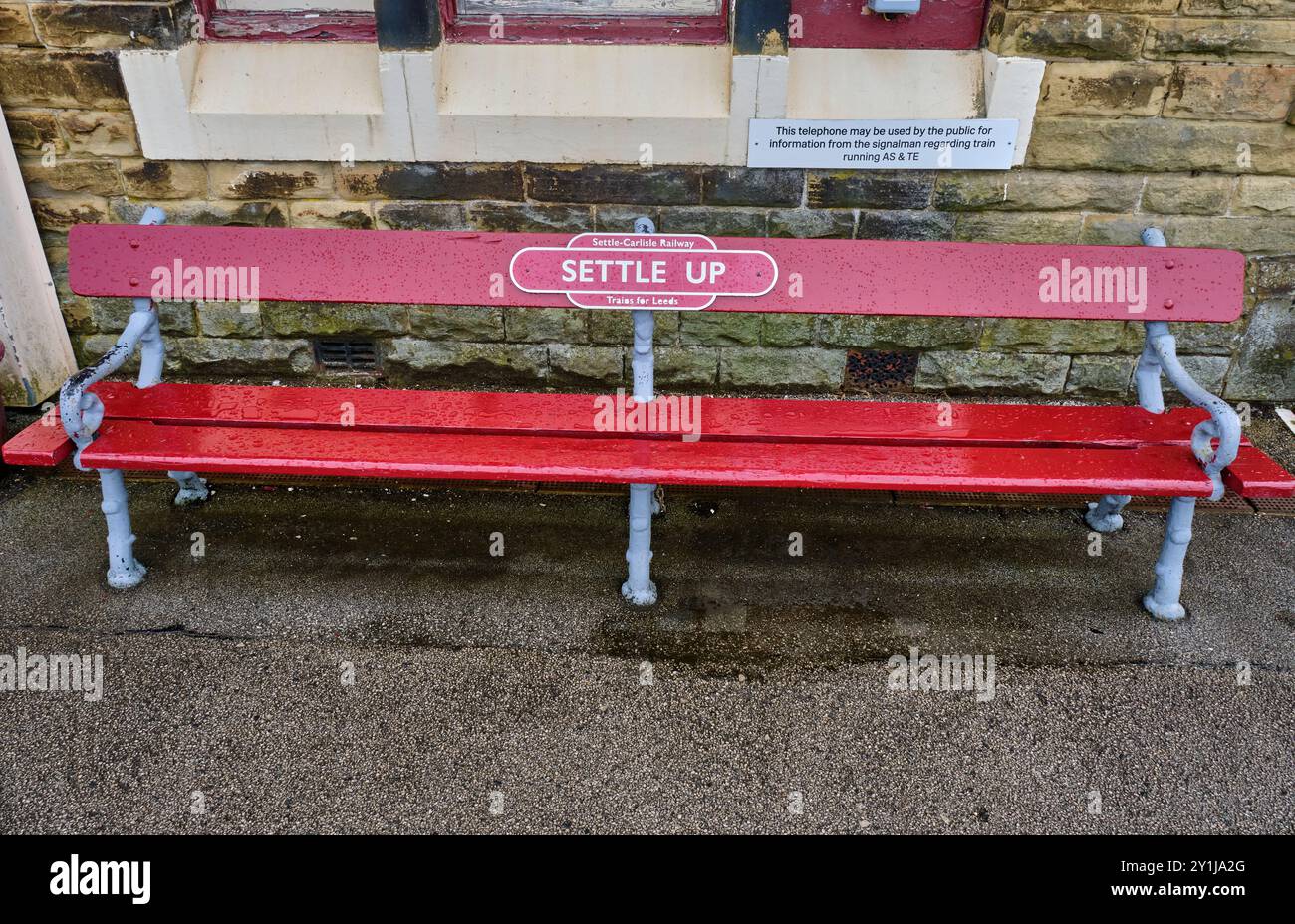 Settle Up bench at Settle Station on the Settle to Carlisle Railway ...