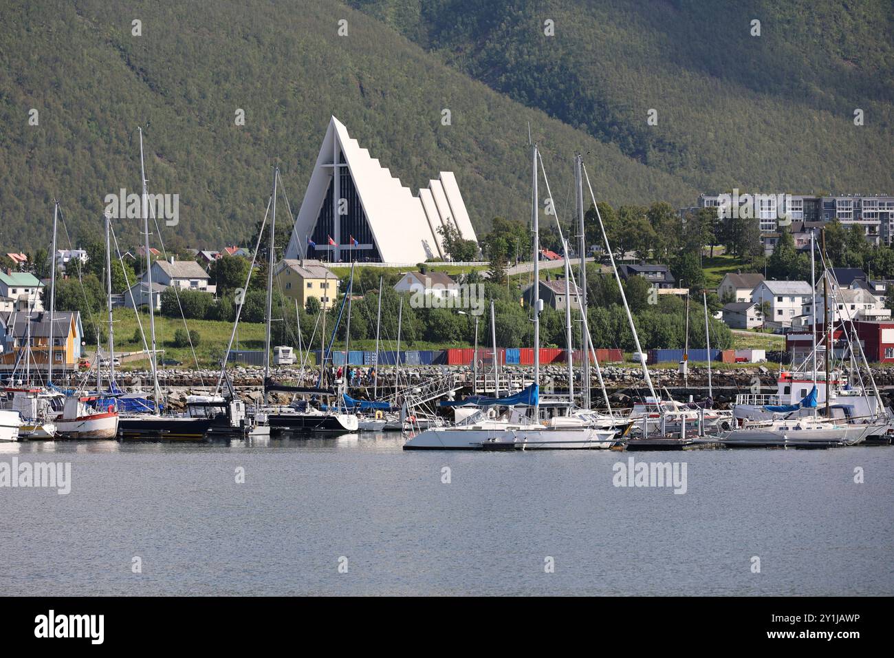 View of the Arctic Cathedral in the Norwegian city of Tromso Stock ...