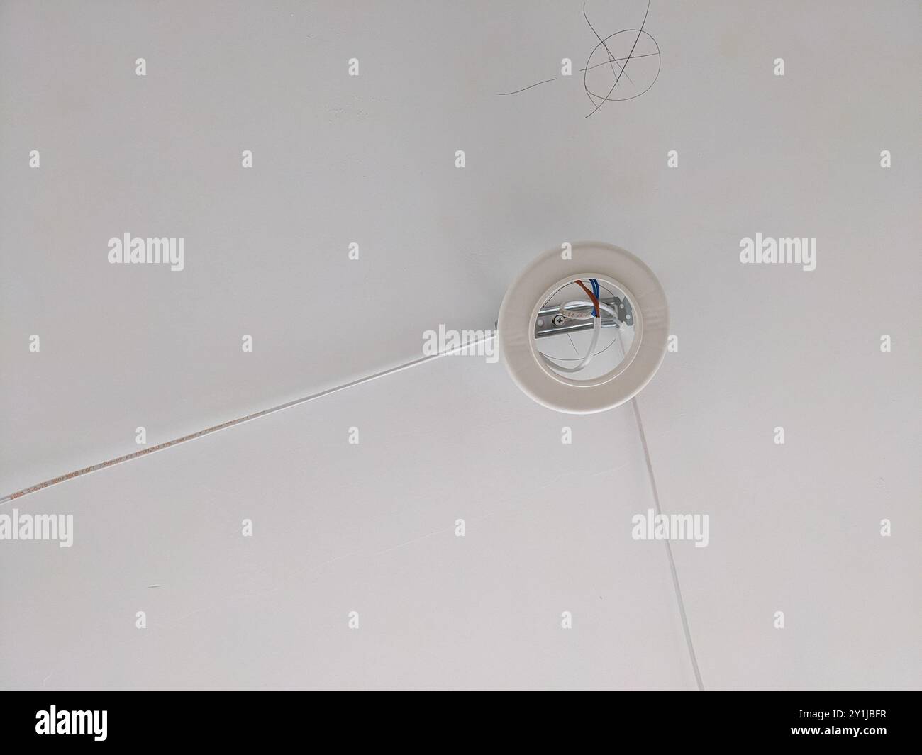 marking on the ceiling. Installation of a stretch ceiling Stock Photo ...