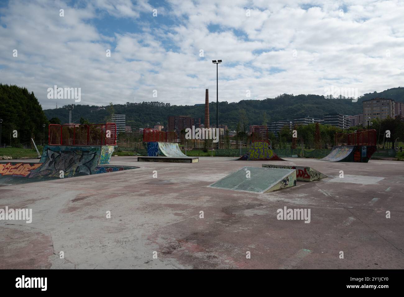 A skatepark in Bilbao, province of biscay, Spain, with a lot of ...