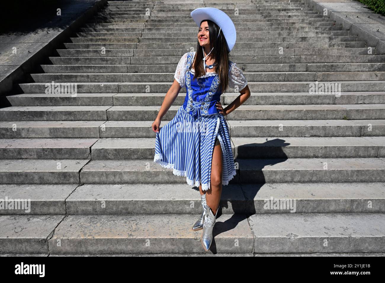 Munich, Germany. 07th Sep, 2024. Model Jamila Maute in "Swiftie Dirndl ...