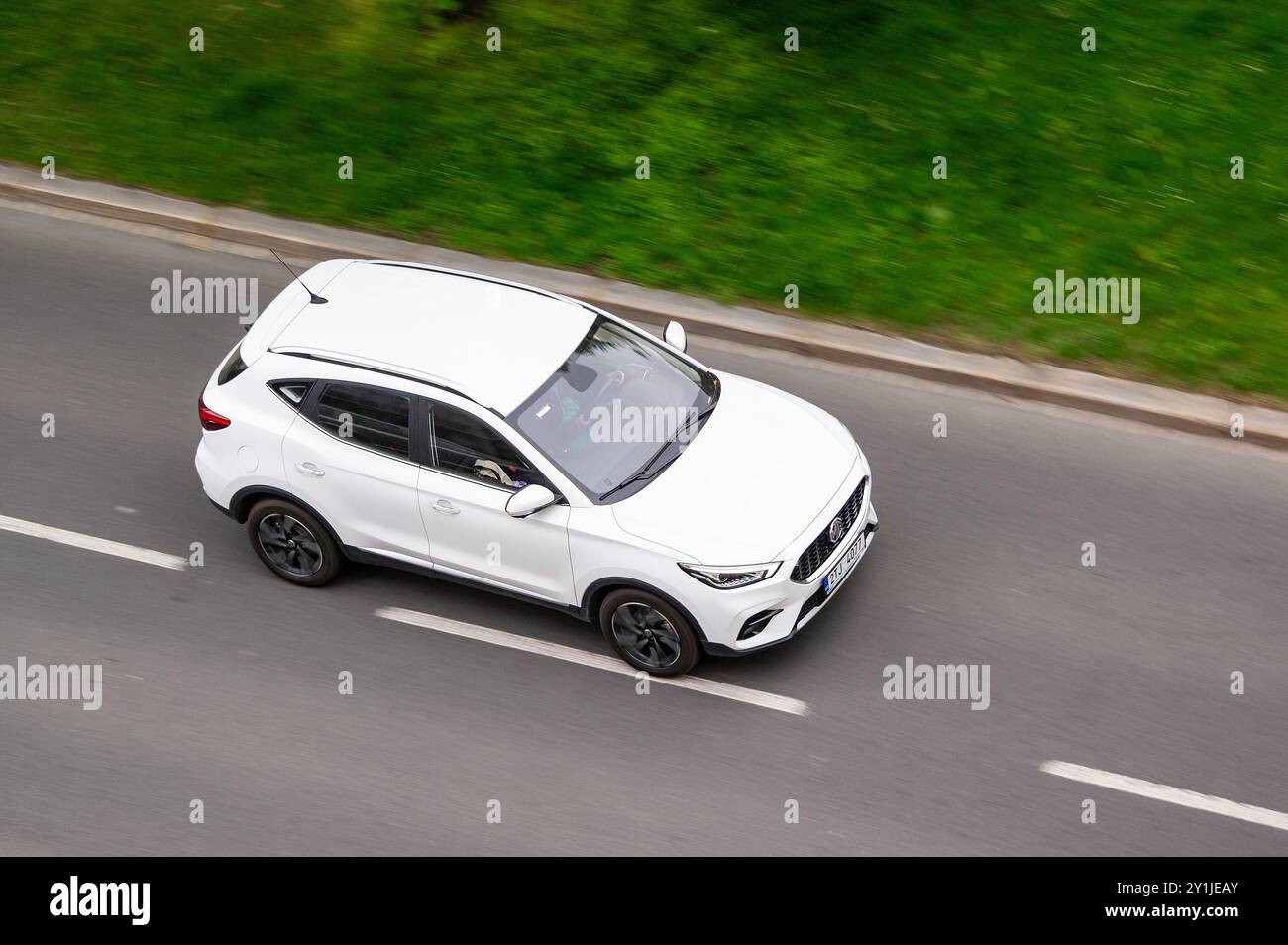 OSTRAVA, CZECH REPUBLIC - APRIL 10, 2024: White Chinese MG ZS crossover ...