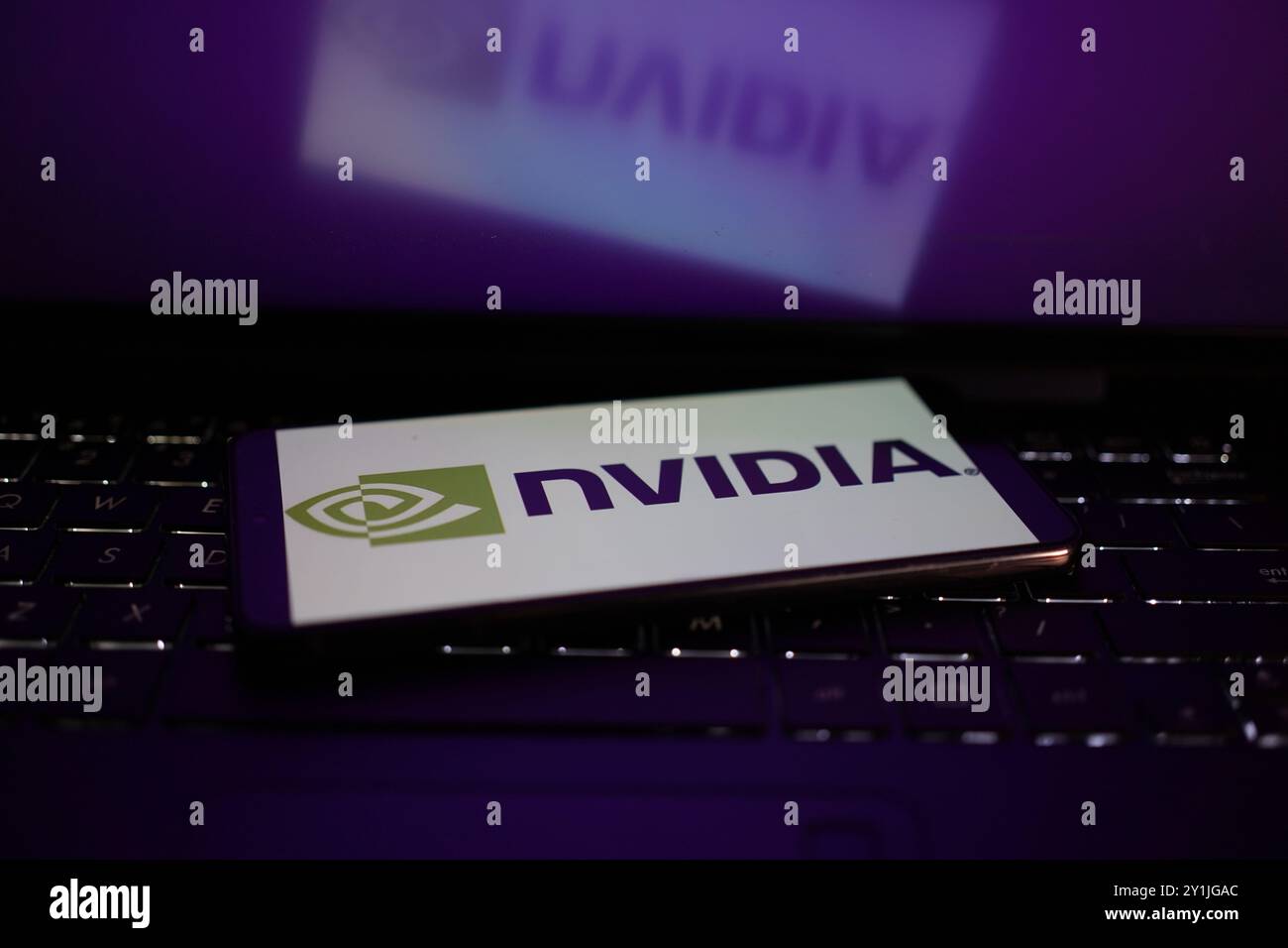 In this photo illustration, Nvidia logo is displayed on a smartphone ...