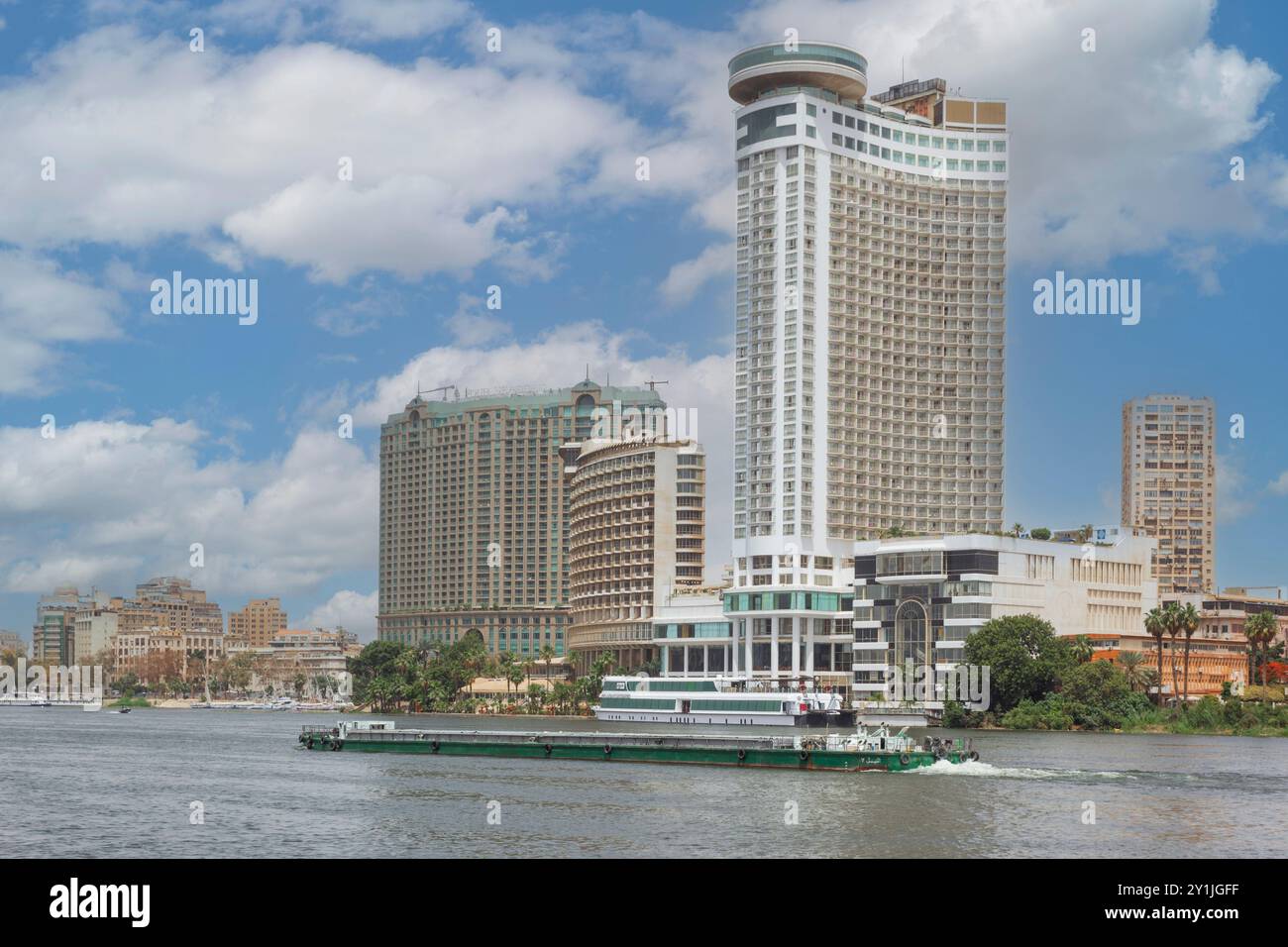 Nile River, Cairo, Egypt. The Grand Nile Tower and the Four Seasons ...