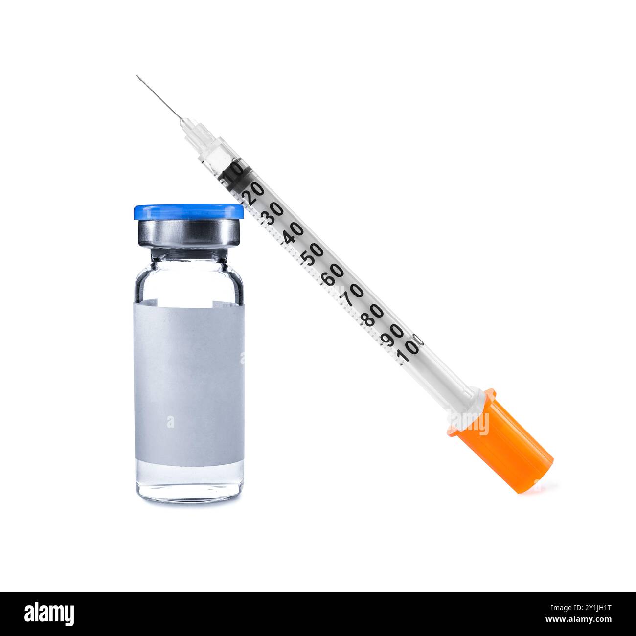 Medication in vial with blank label and syringe isolated on white Stock ...