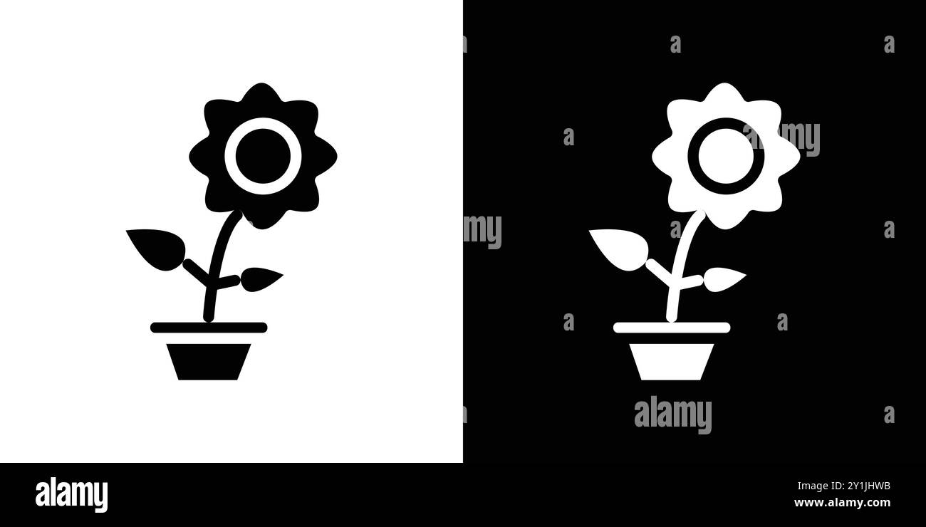 Flower in pot icon design simple flat vector symbol outline collection ...
