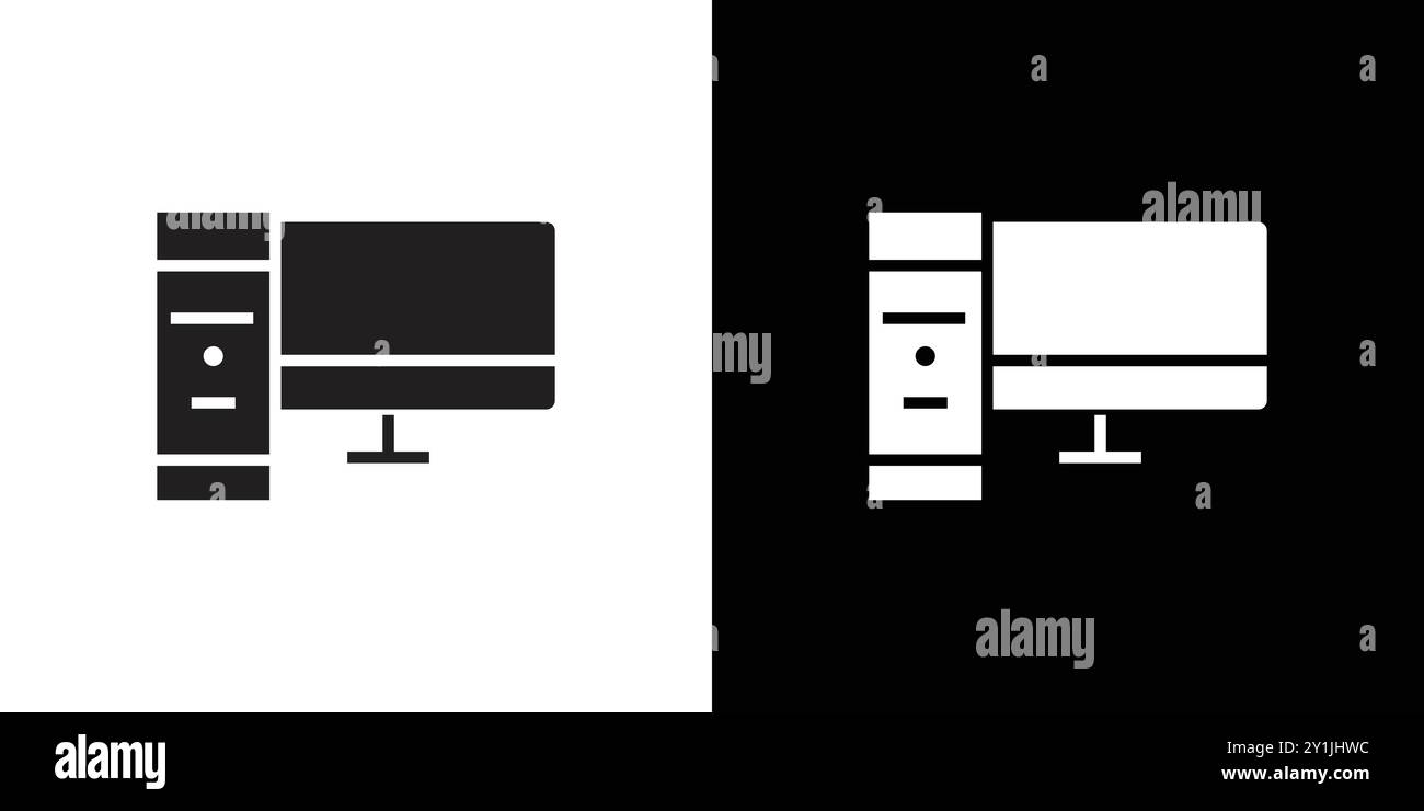 Desktop computer icon simple flat vector symbol outline collection set ...