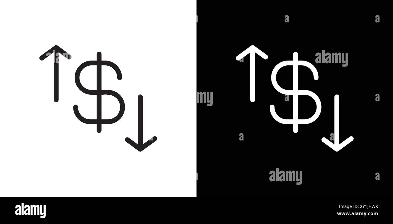 Dollar sign up and down arrow icon simple flat vector symbol outline collection set logo Stock ...