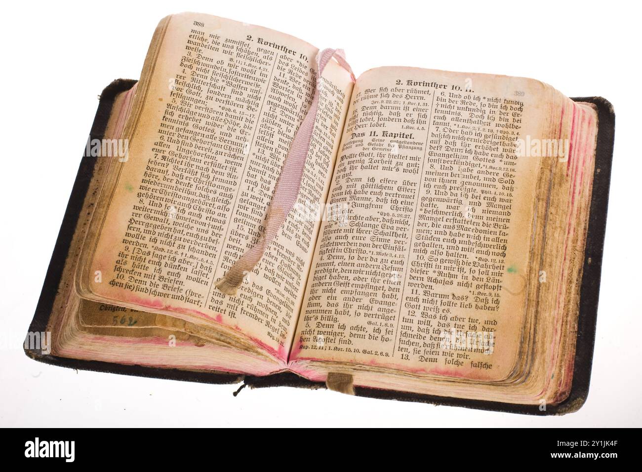 Old gothic antique vintage open bible with bookmark isolated on white ...