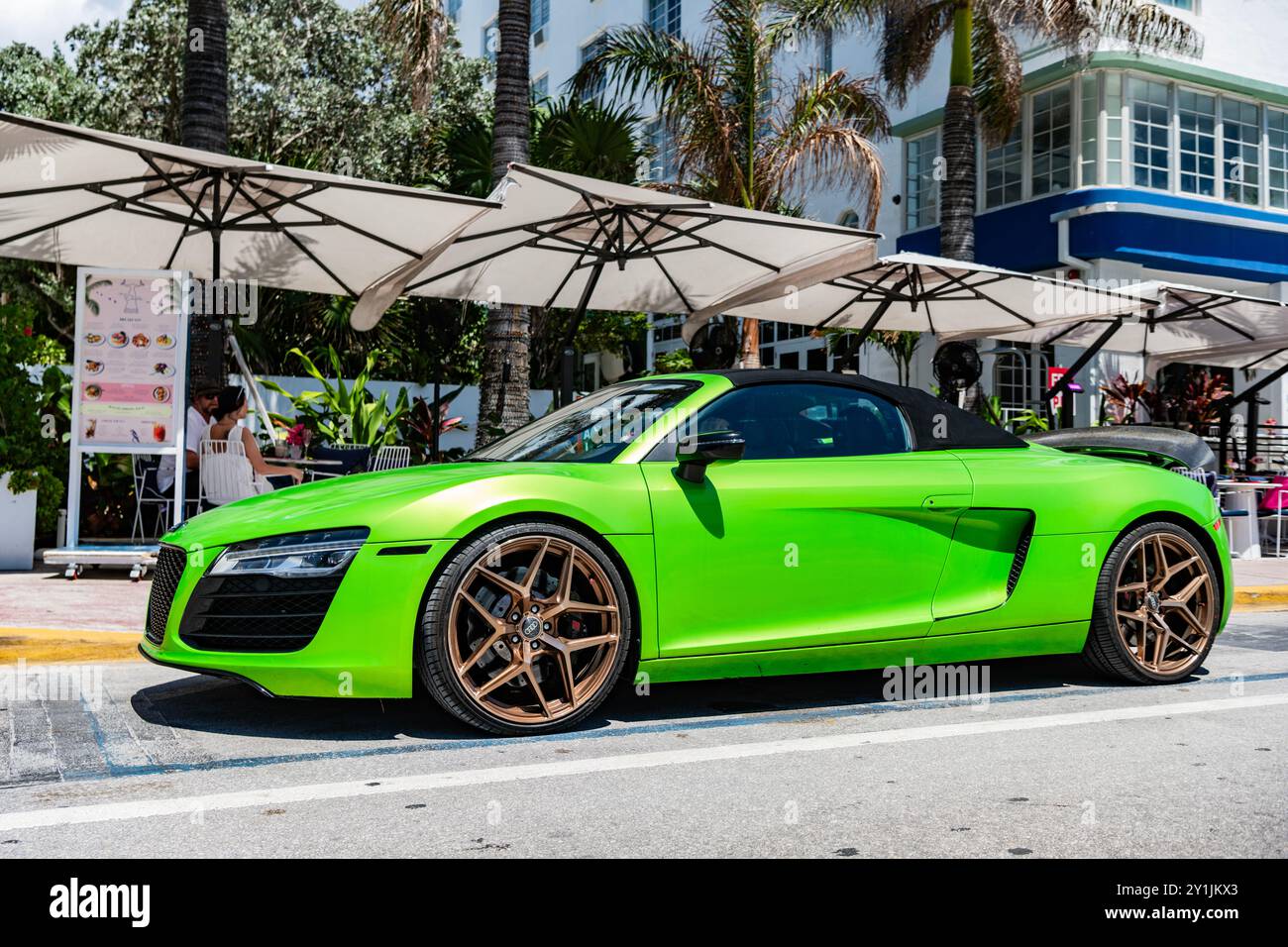 Miami Beach, Florida USA - June 5, 2024: 2014 Audi R8 green luxury car ...