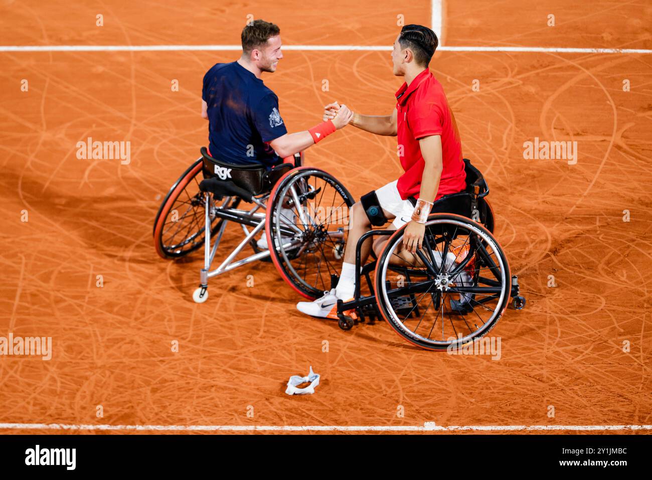 Paris, Sept. 7, 2024, Paralympics wheelchair tennis event. Tokito Oda ...