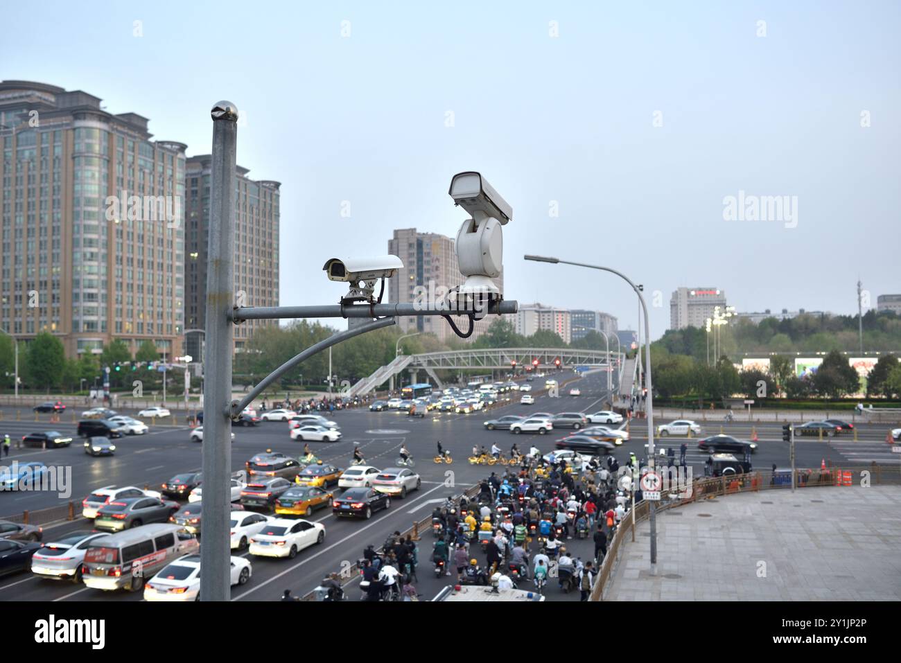 CCTV surveillance cameras monitoring Chang'an Avenue major road near ...
