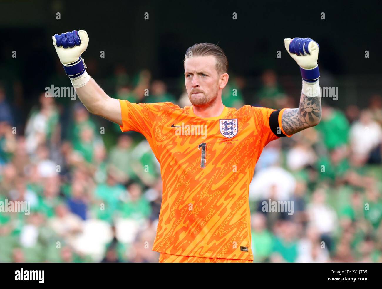 England goalkeeper Jordan Pickford reacts following the UEFA Nations ...