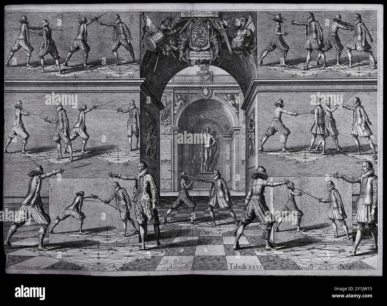 Men clad in historical attire engage in the art of fencing, showing ...