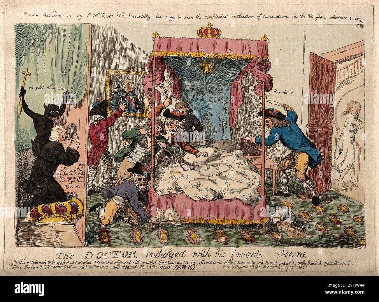 Dr Richard Price kneeling on a large crown (with a demon on his back ...