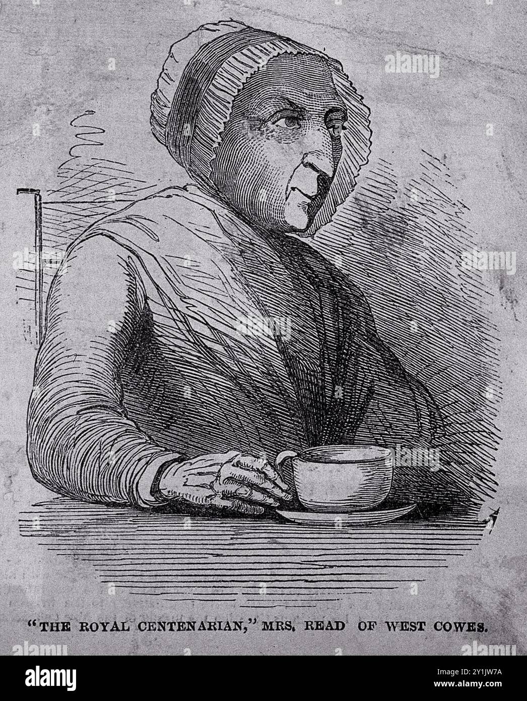 Mary Read, known as the royal centenarian. Wood engraving. A woman who ...