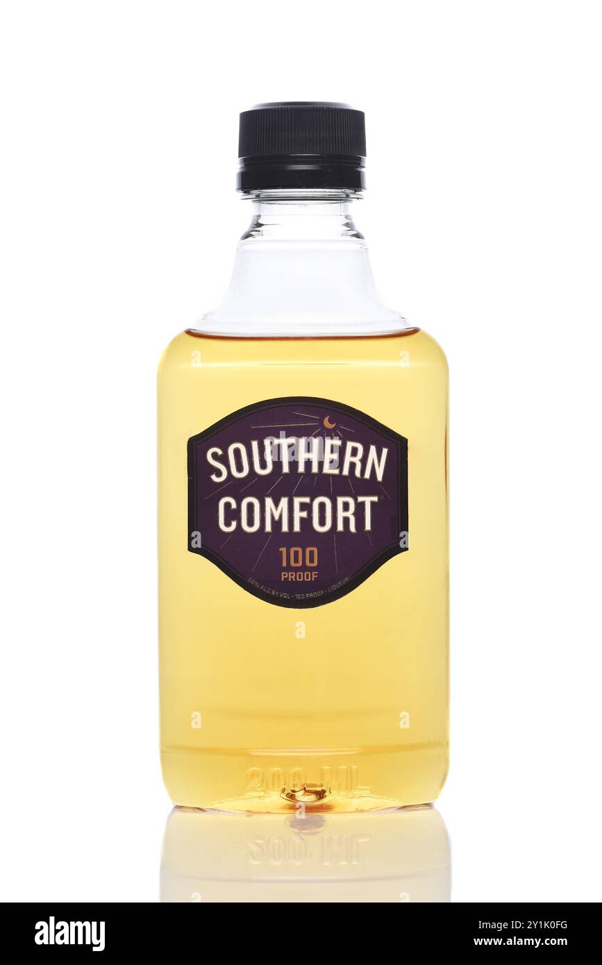 IRVINE, CALIFORNIA - 6 SEPT 2024: A 200ml bottle of Southern Comfort a ...