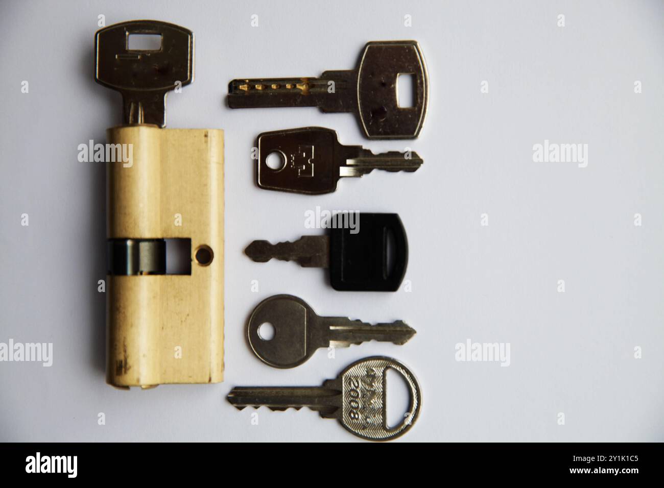 interior door lock assembly and key on a white background Stock Photo ...