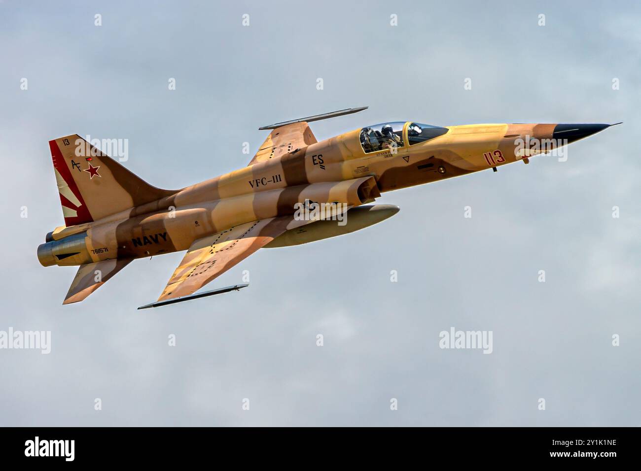 A Northrop F-5 Tiger military jet during a performance at an airshow in ...