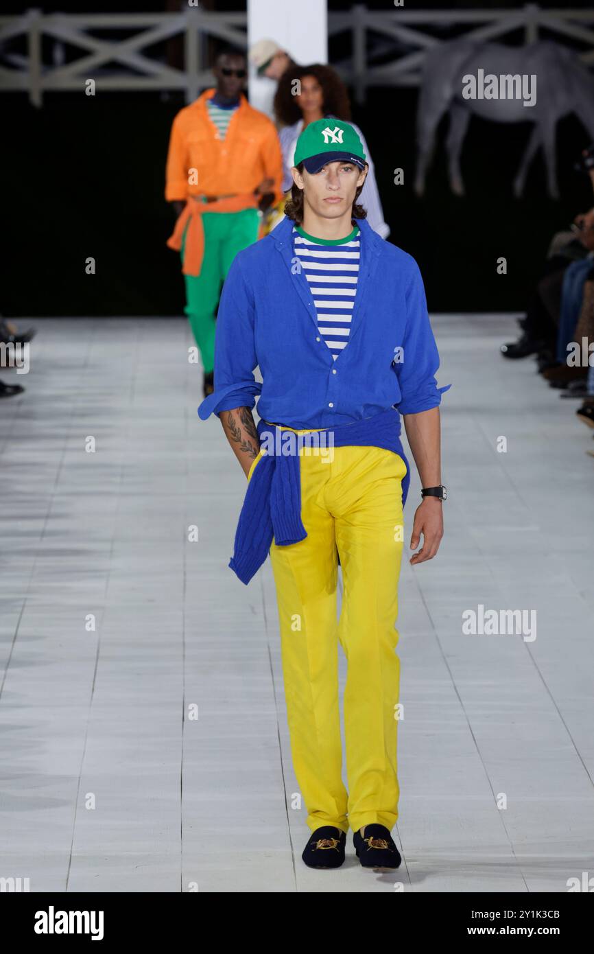 New York, USA. 05th Sep, 2024. A model walks on the runway at the Ralph ...