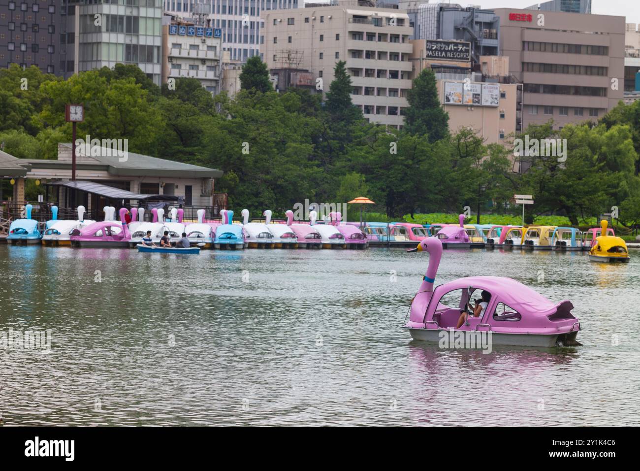 Tokyo, Japan, Jun 14, 2024: Boat ramps at Shinobazuno Pond in Ueno Park ...