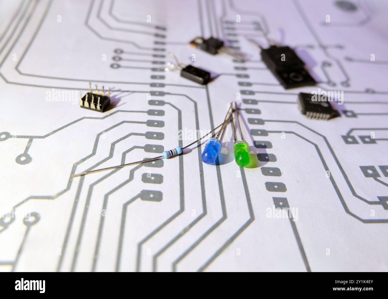 Leds and resistors. Electronic components on the circuit schematic ...