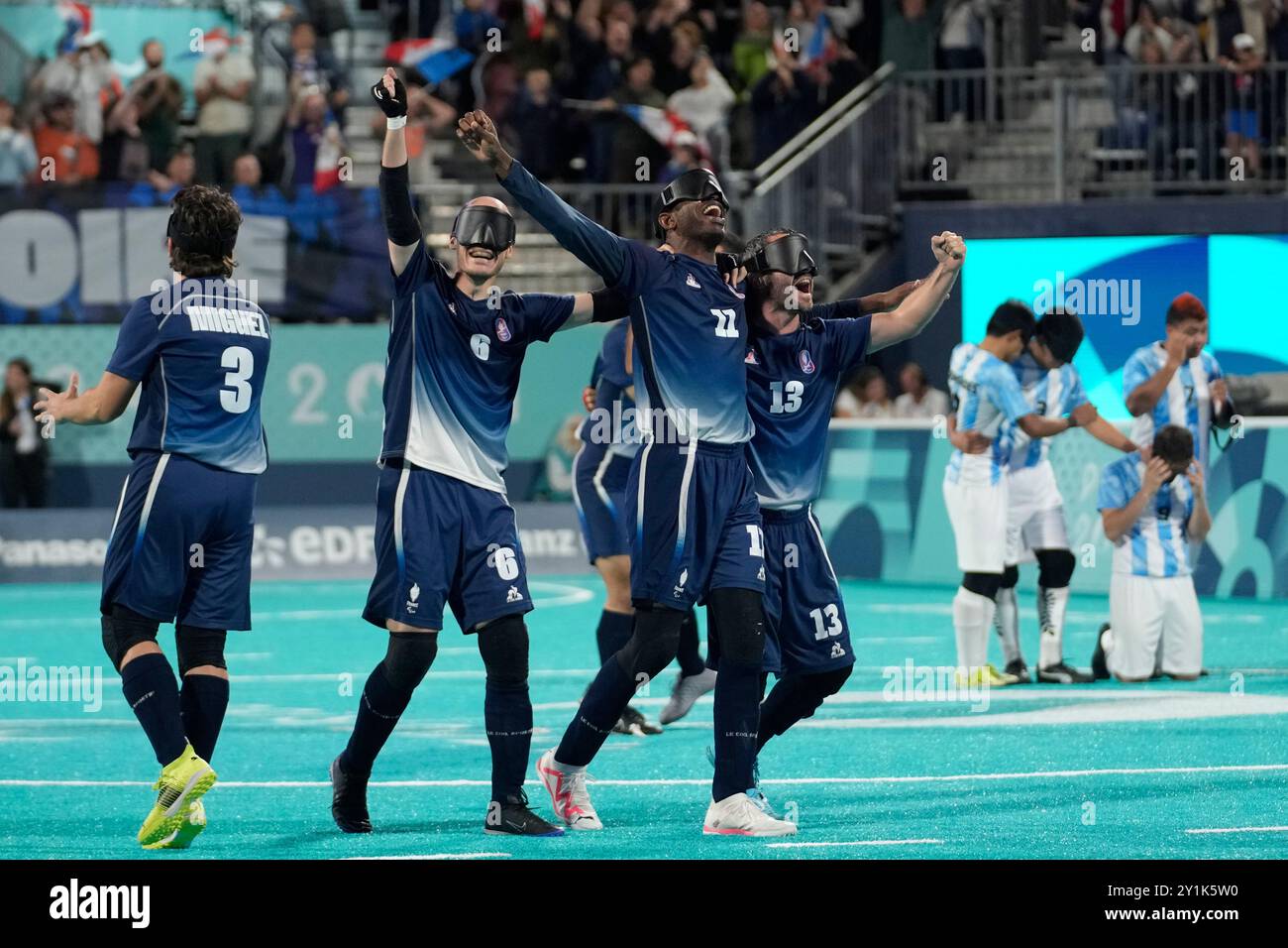 France players celebrate winning the blind football gold medal match at ...