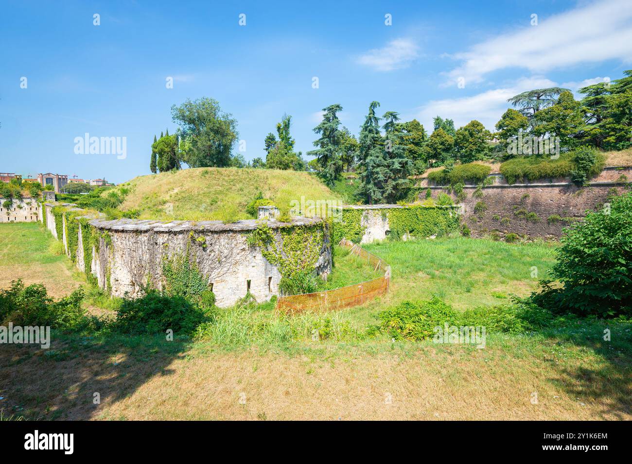 Overgrown medieval city wall of the historic city of Verona, Italy ...