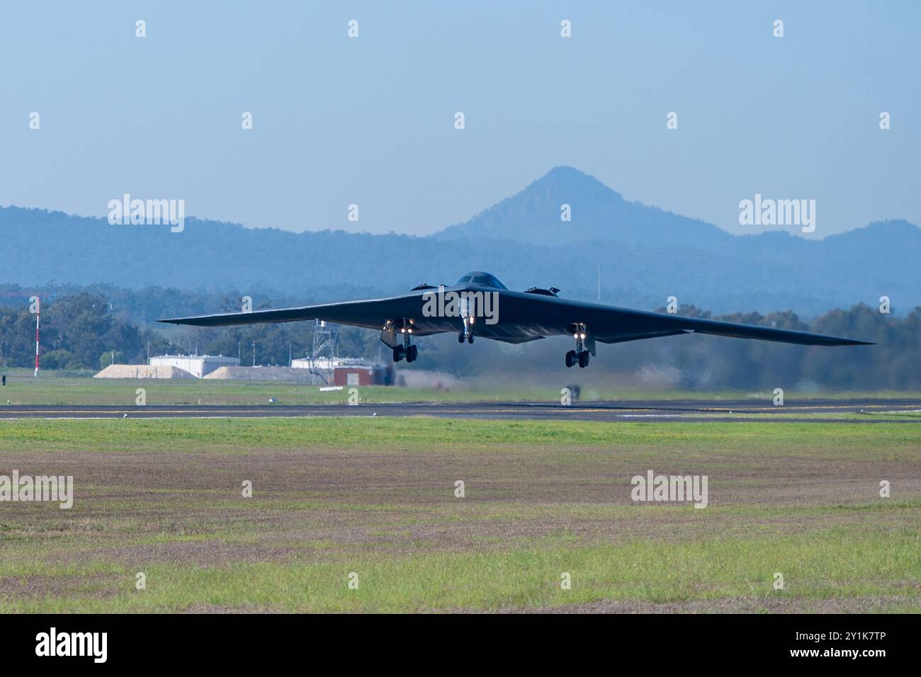 A U.S. Air Force B-2 Spirit stealth bomber takes off for a Bomber Task ...