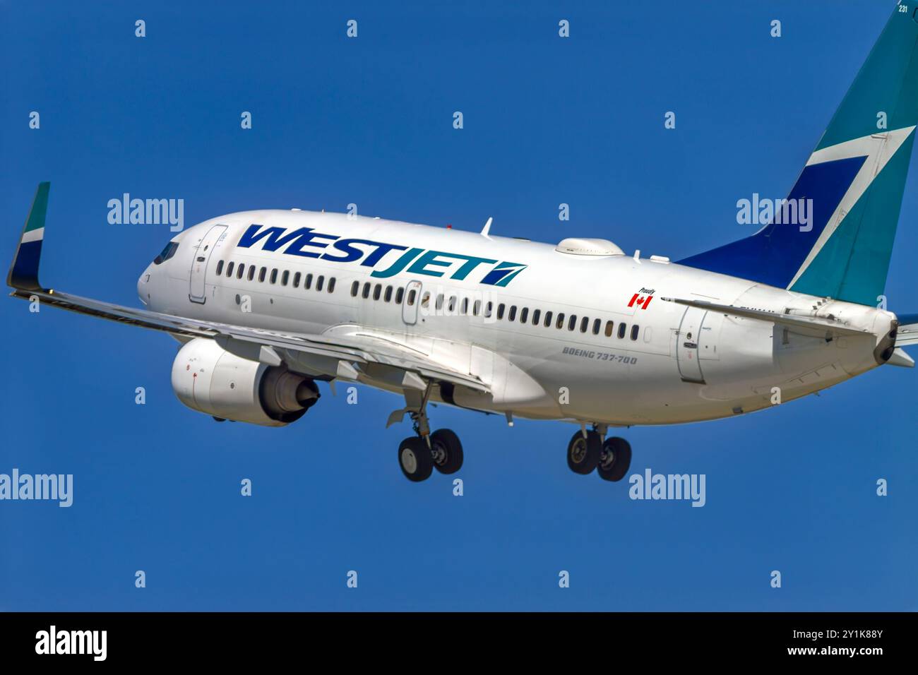A WestJet Boeing 737-700 departing from the London International ...
