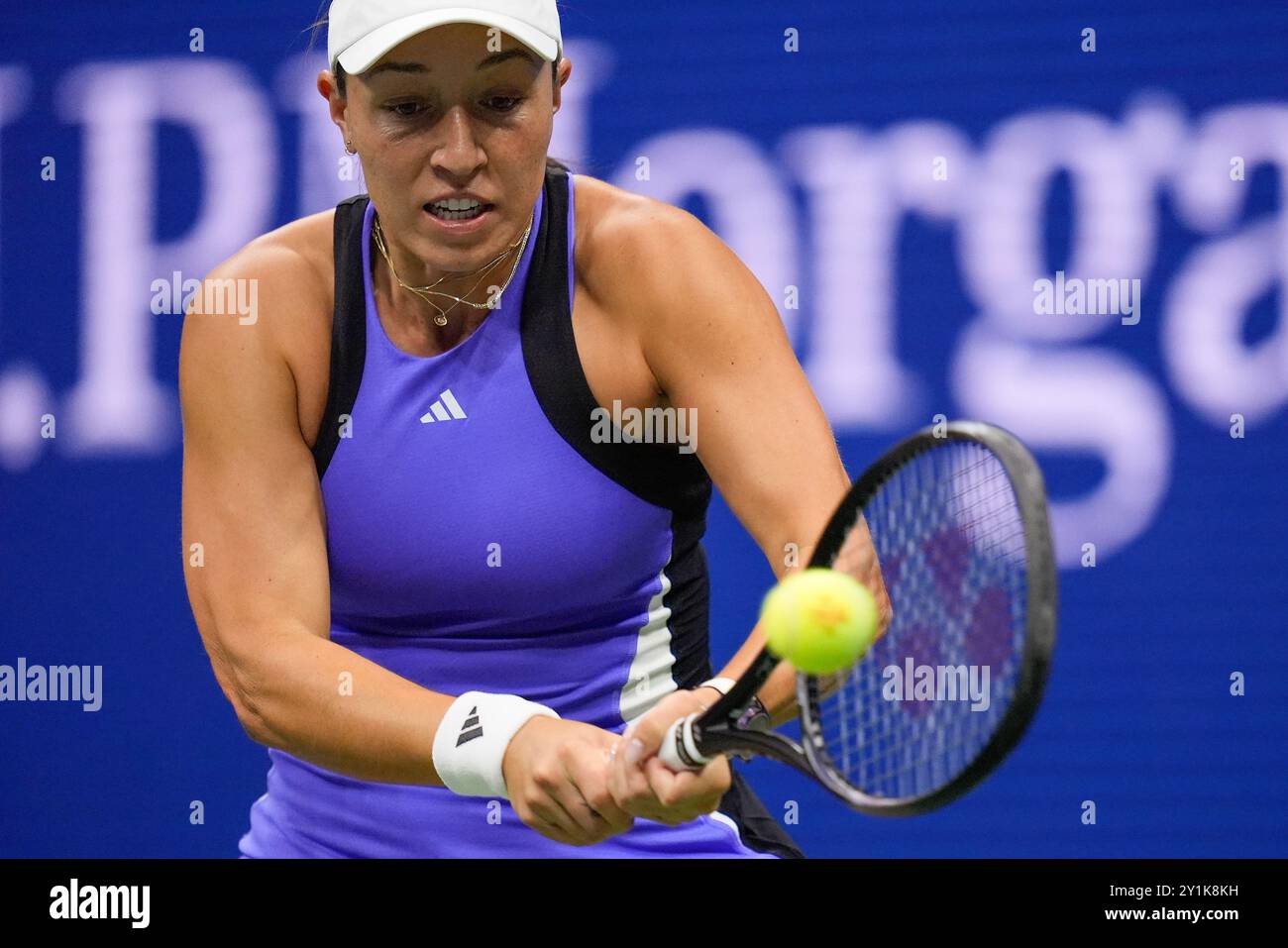 Jessica Pegula, of the United States, returns a shot to Aryna Sabalenka ...