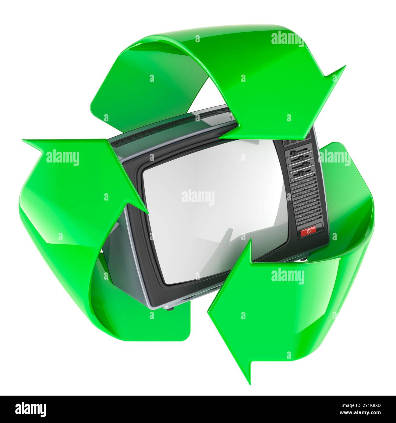 Recycling symbol with old TV set, 3D rendering isolated on white ...