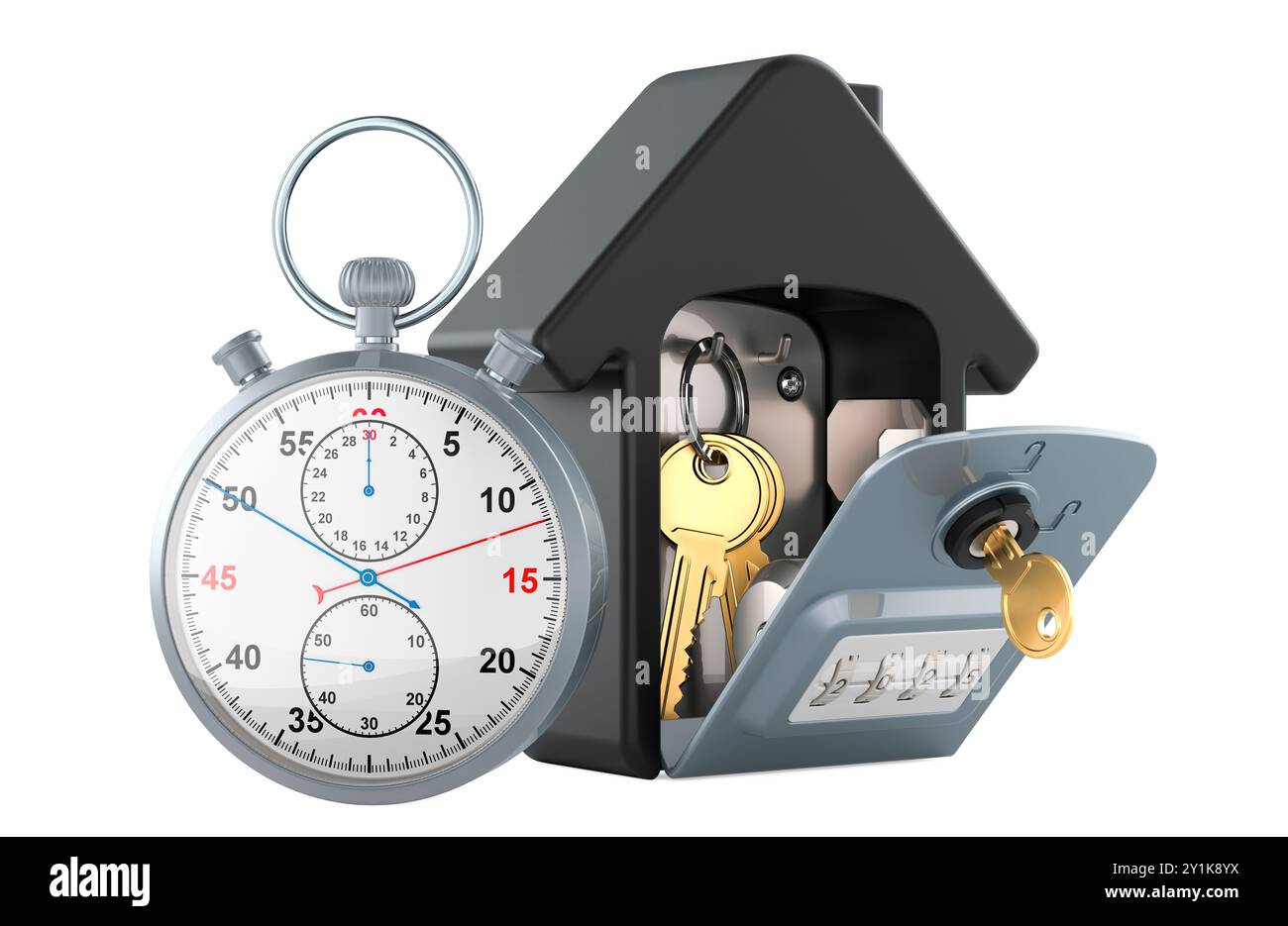 Stopwatch with security lock box for storage and transfer of keys. 3D ...