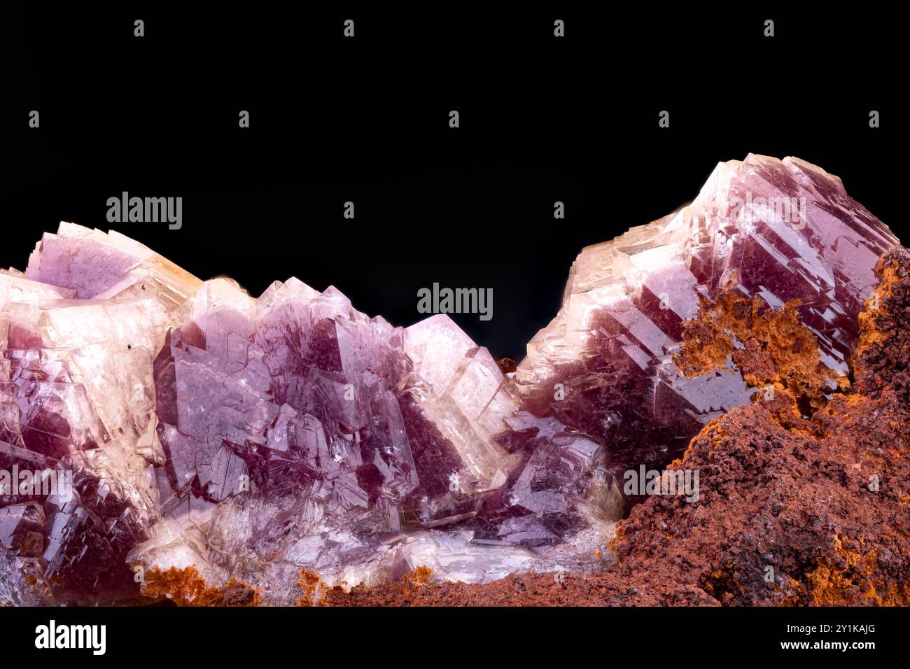 Yellow and purple Adamite crystals cluster. photography isolated on ...