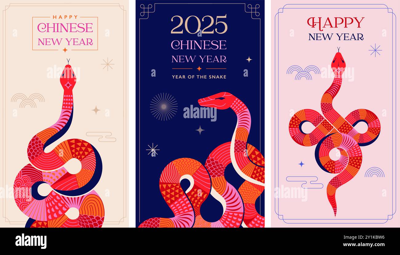 Chinese new year 2025 year of the Snake. Red Snake illustrations ...