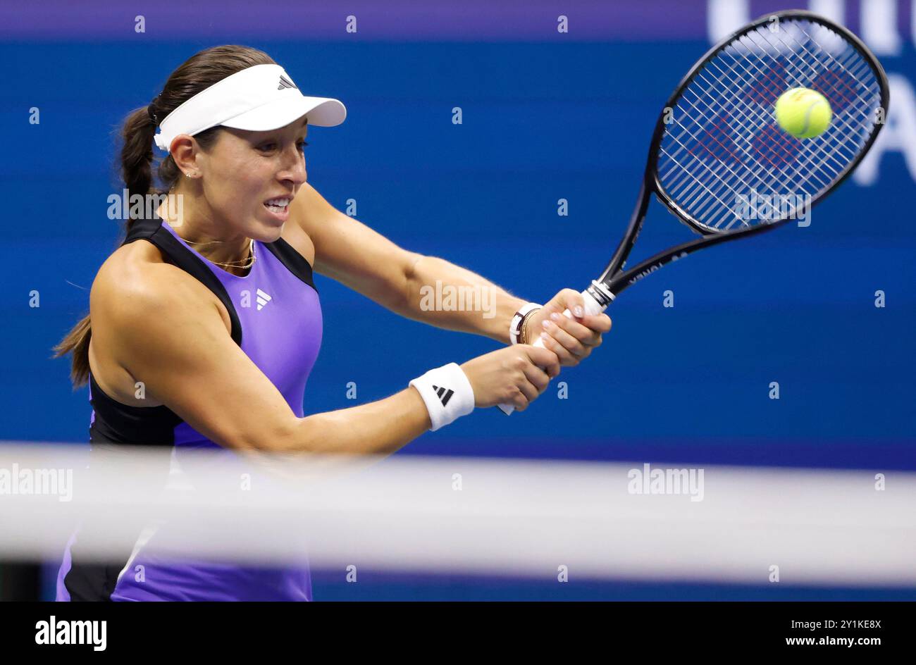 New York, United States. 07th Sep, 2024. Jessica Pegula hits a return ...